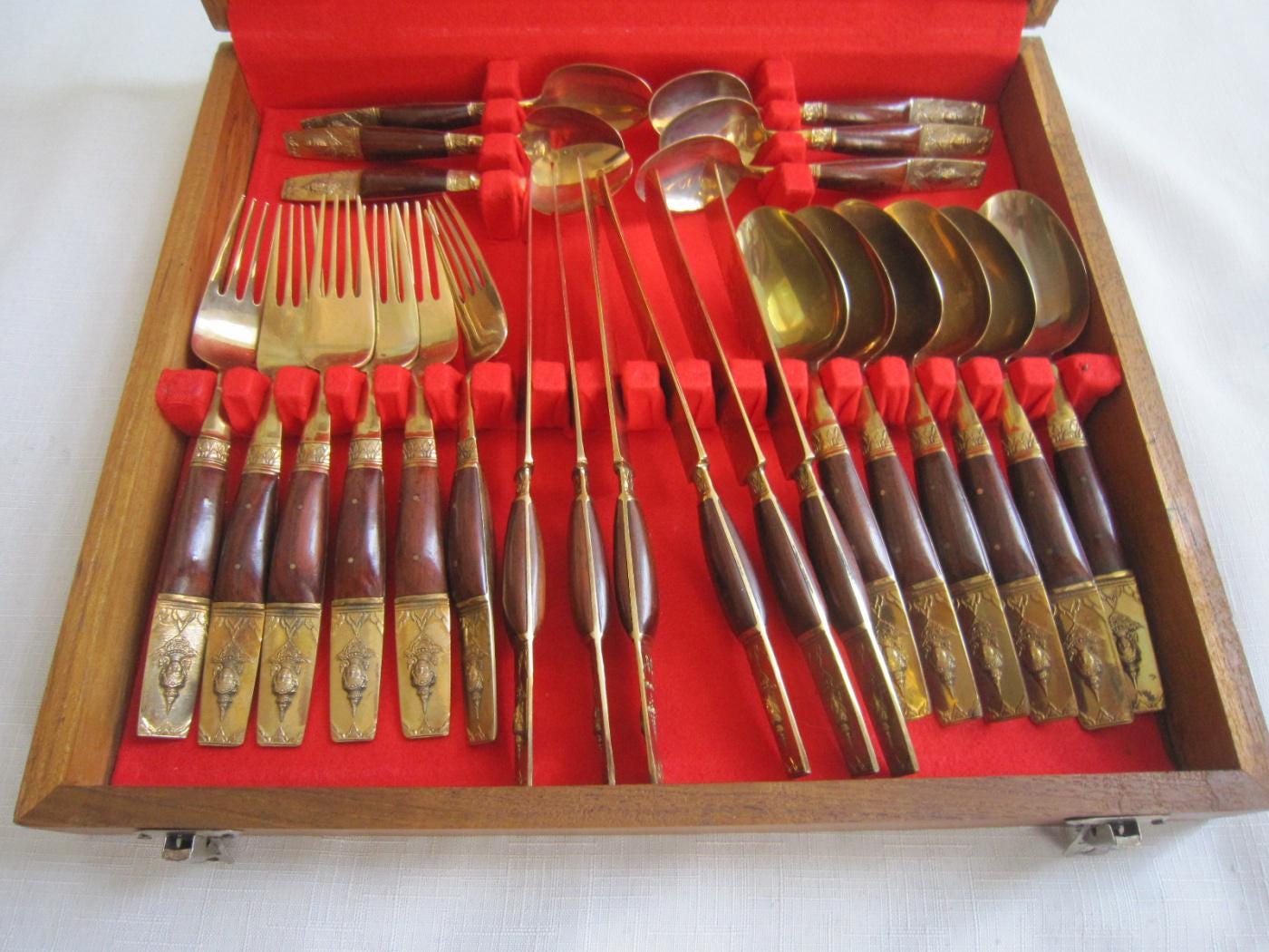 Vintage Siam Thai Brass and Rosewood Flatware Set, Service for 6 - Etsy