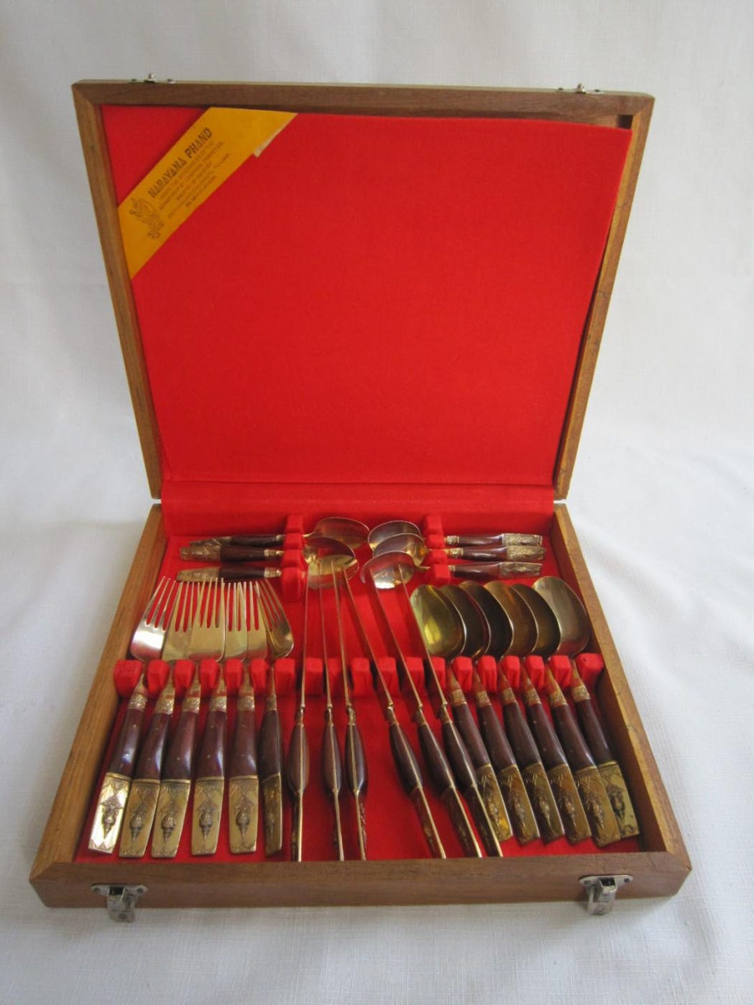 Vintage Siam Thai Brass and Rosewood Flatware Set, Service for 6 - Etsy