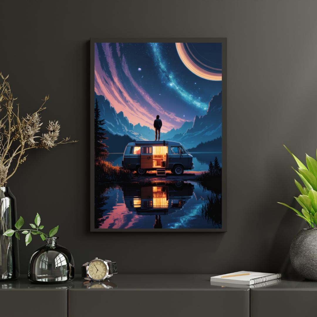 Cosmic Vanlife Poster – Surreal Camper Van Night Sky Wall Art - Etsy