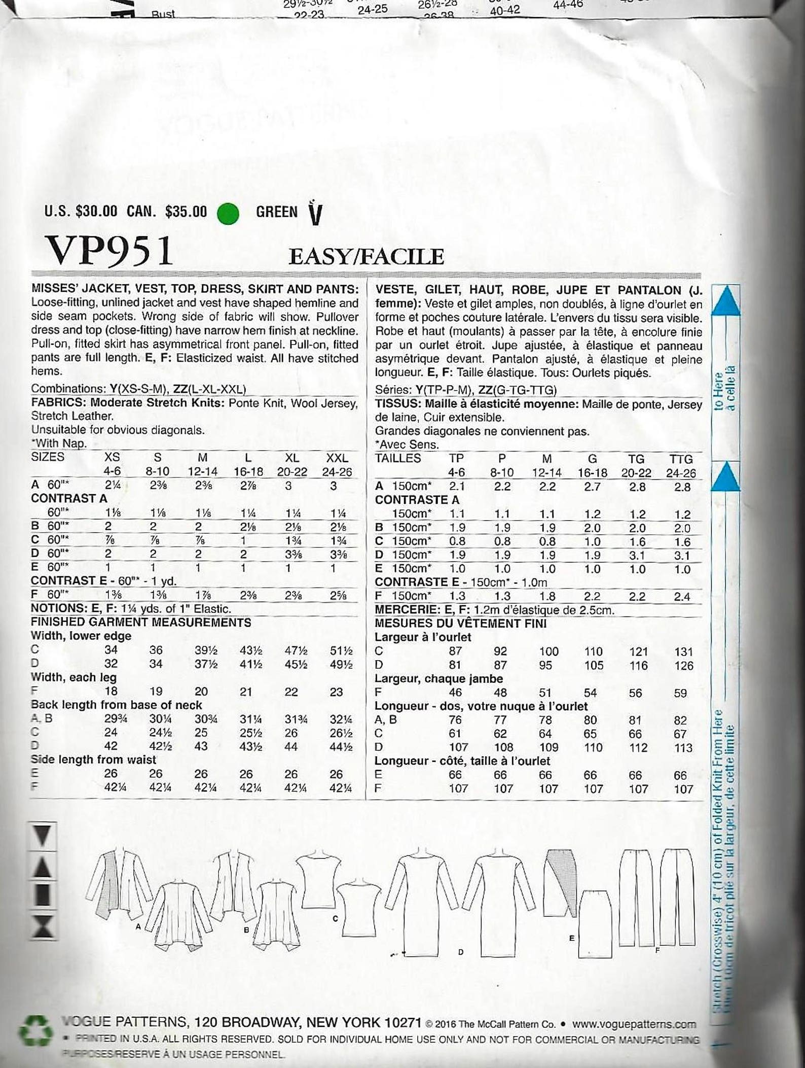 VOGUE WARDROBE Pattern V9215/vp951misses' Sz 4-14 - Etsy