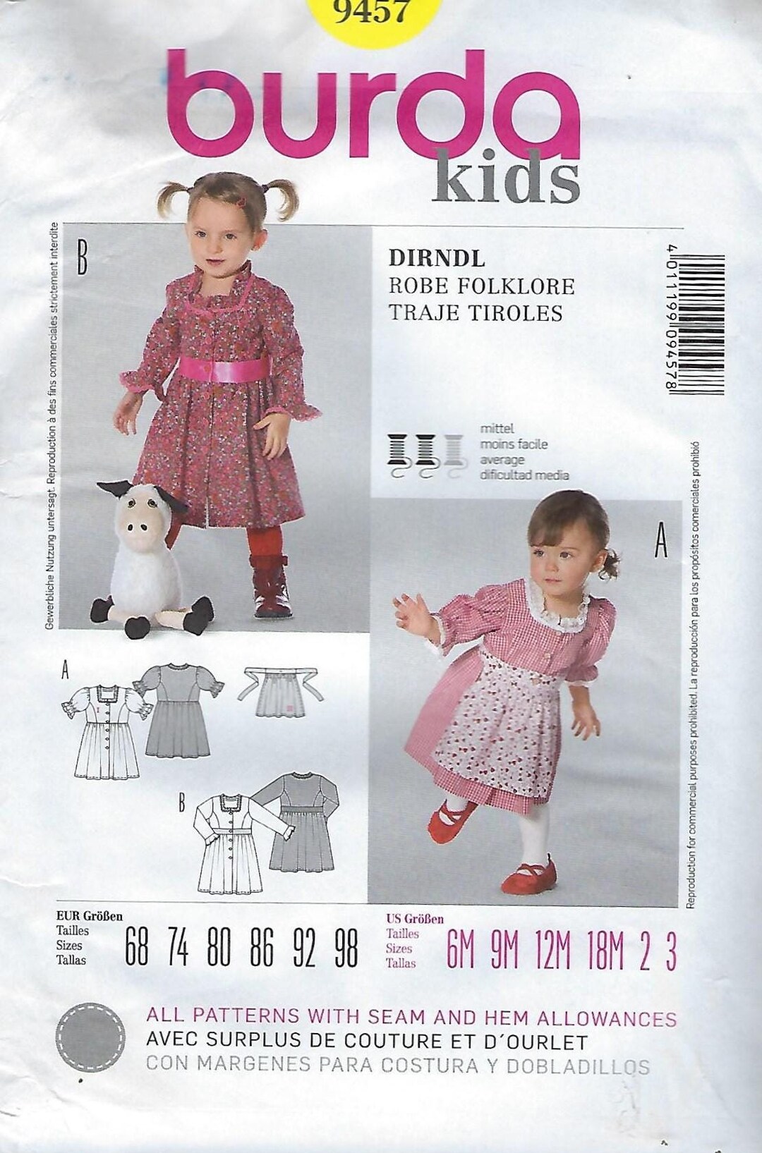 Burda Kids Pattern #9457~adorable Infant to Toddler dirndl Apron~sz 6 ...