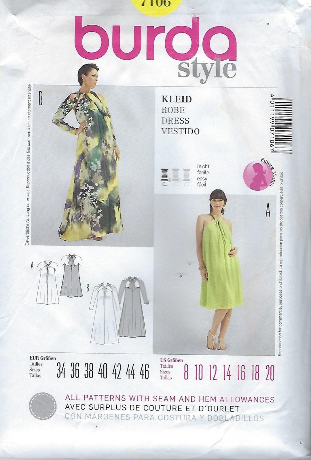 Burda Style Pattern #7106~misses Maternity Dress~misses Sz 8-20~uncut F ...