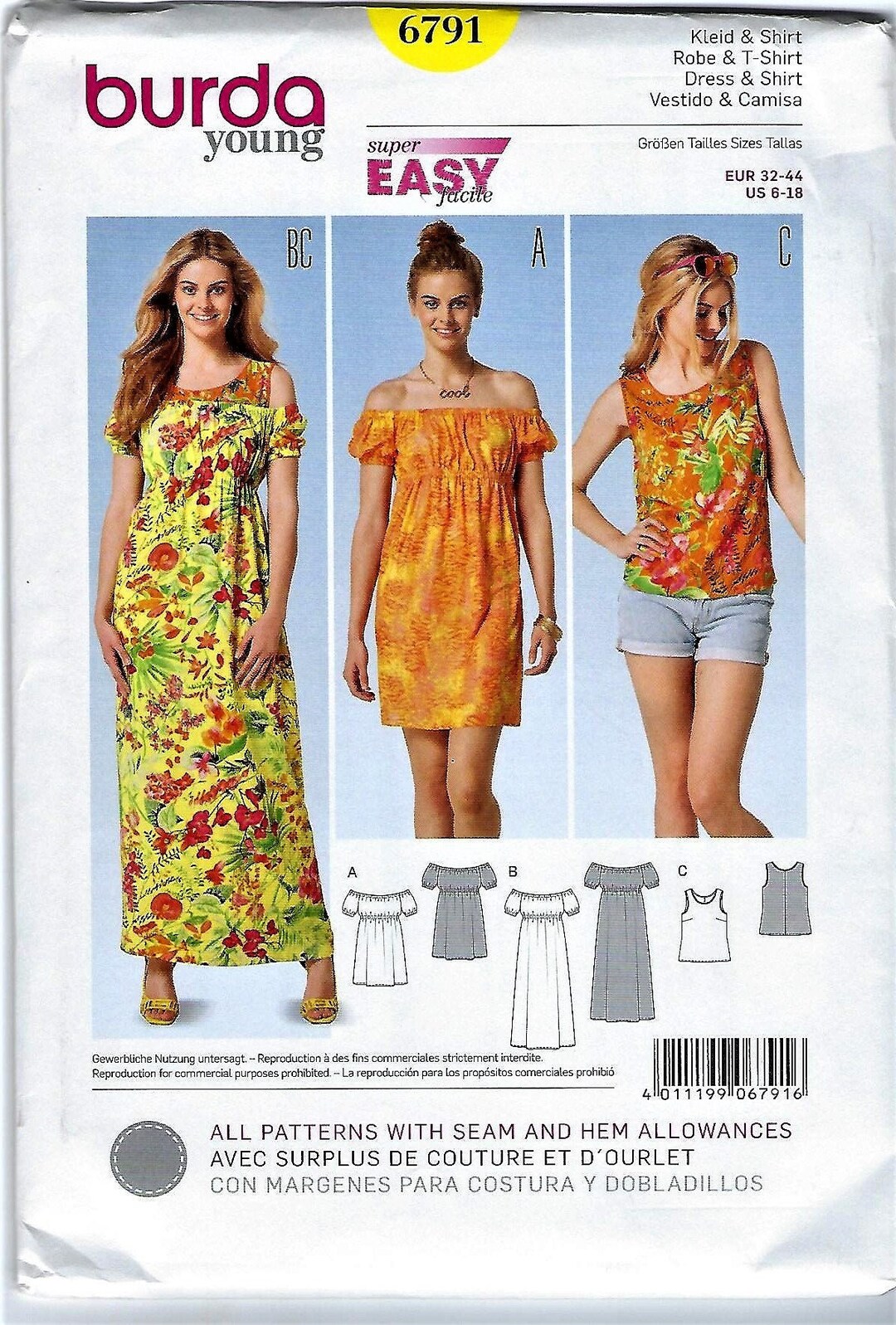 BURDA YOUNG STYLE Pattern #6791~easy Sew Airy Dresses & Tops~misses ...