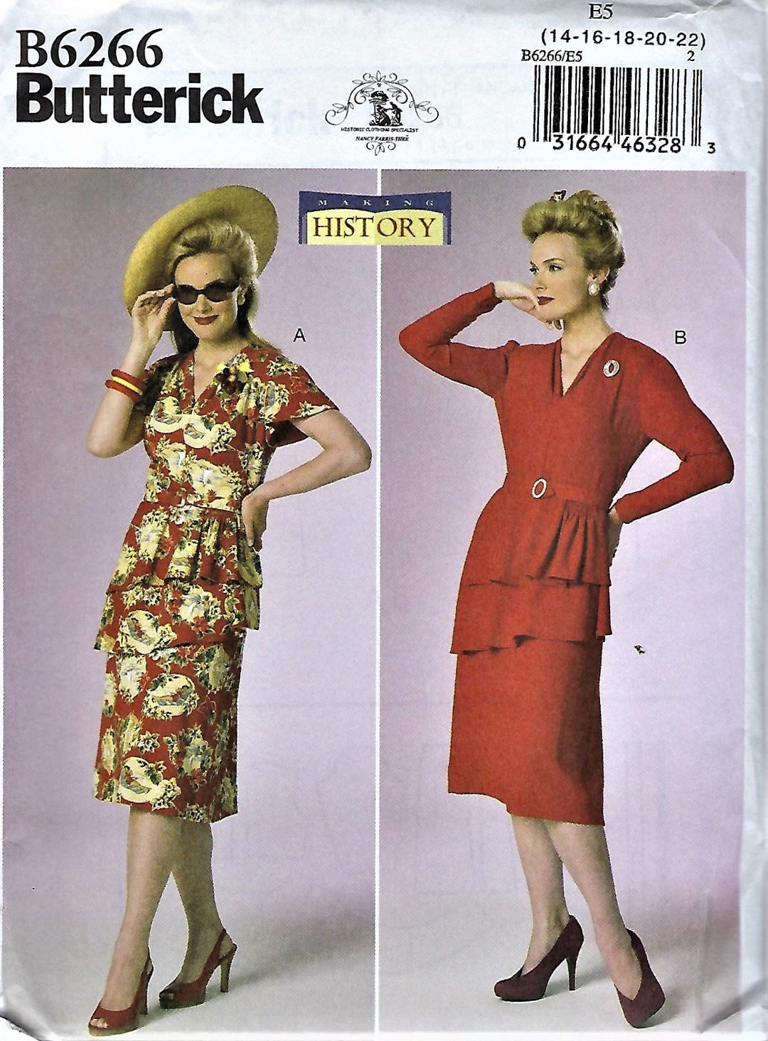 Butterick History Style Pattern #b6266~misses' 40's Tiered Peplum ...