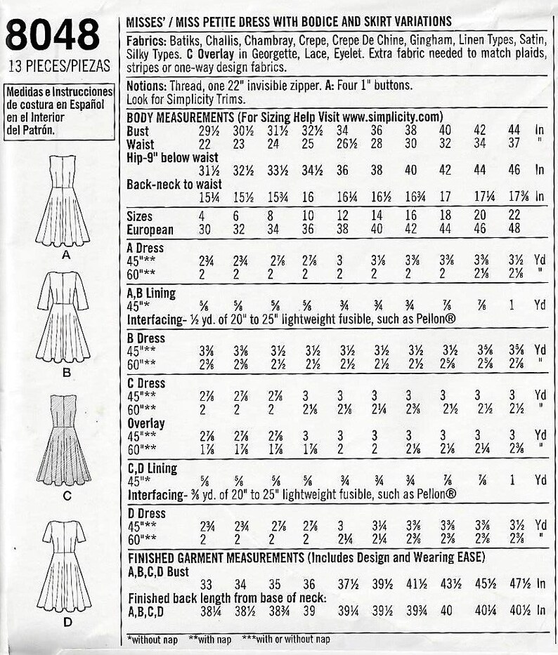 Simplicity Project Runway Pattern 8048misses'/mpetite - Etsy