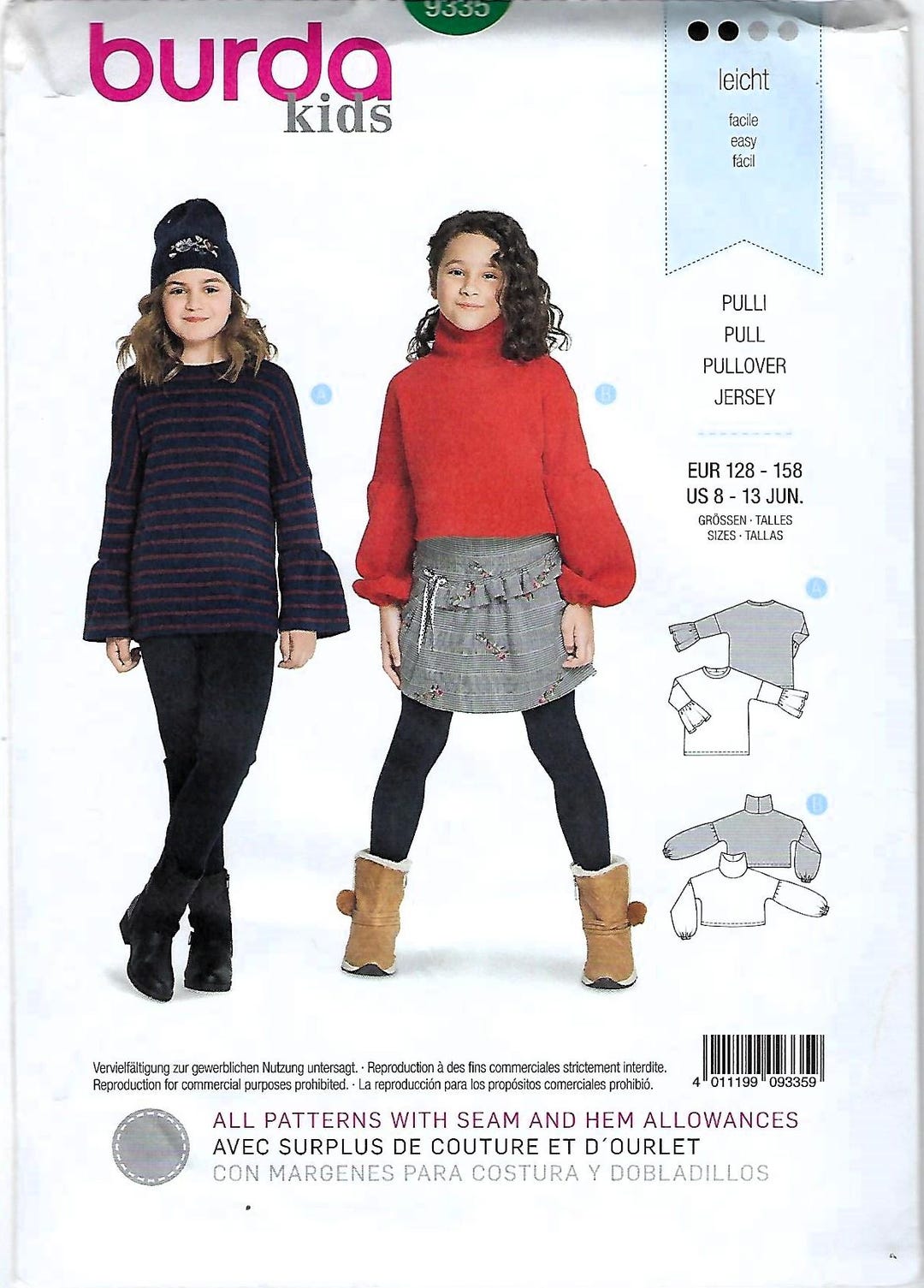 Burda Kids Pattern #9335~girls Pullover Sweaters in 2 Lengths~girls Sz ...
