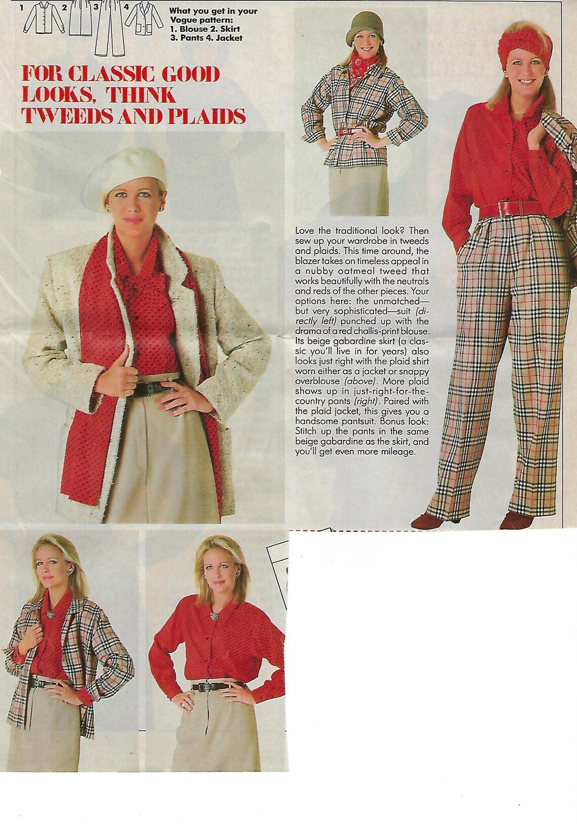 1985 Vogue Pattern 0995 Womens Jacket Skirt Pants and - Etsy
