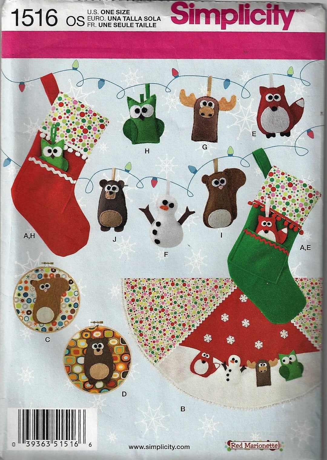 Simplicity #1516 Christmas Crafts Sewing Pattern~ Felt Ornaments ...