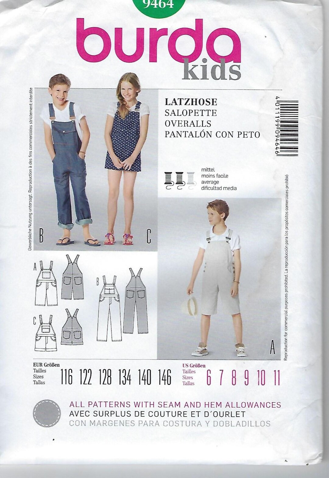 Burda Kids Pattern #9464~ Childrens Sporty Overalls W Options ~child Sz ...