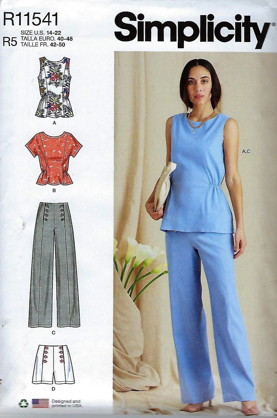 Simplicity Pattern #r11541/9612~misses' Tops, Pants and Shorts~wide Leg ...