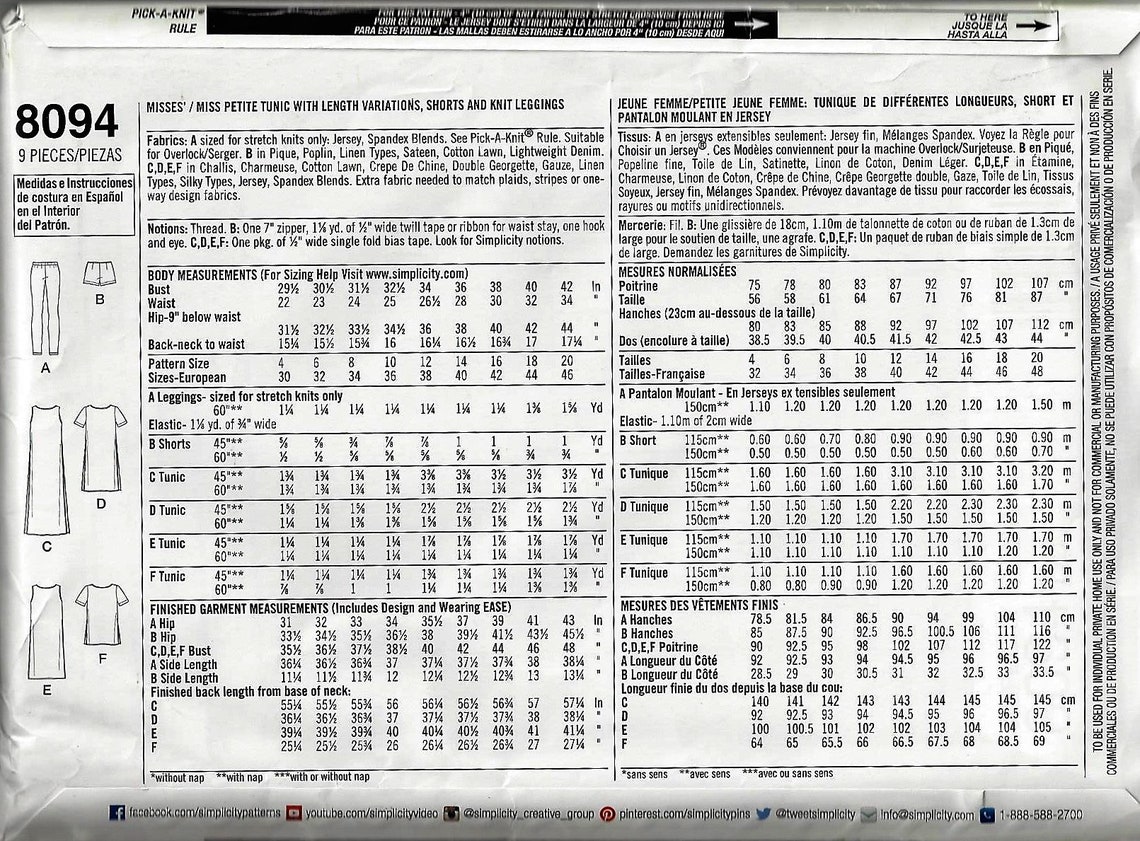 Simplicity Pattern 8094 Misses'/miss Petite Tunic - Etsy