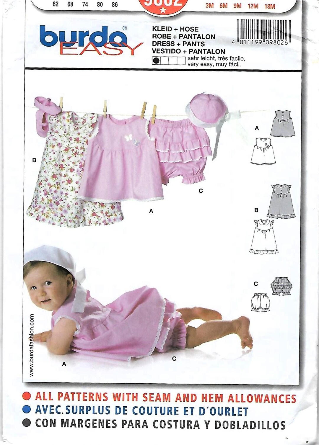 Burda Easy Pattern #9802~ Infant Dress and Ruffled Pantaloons~ Infant ...