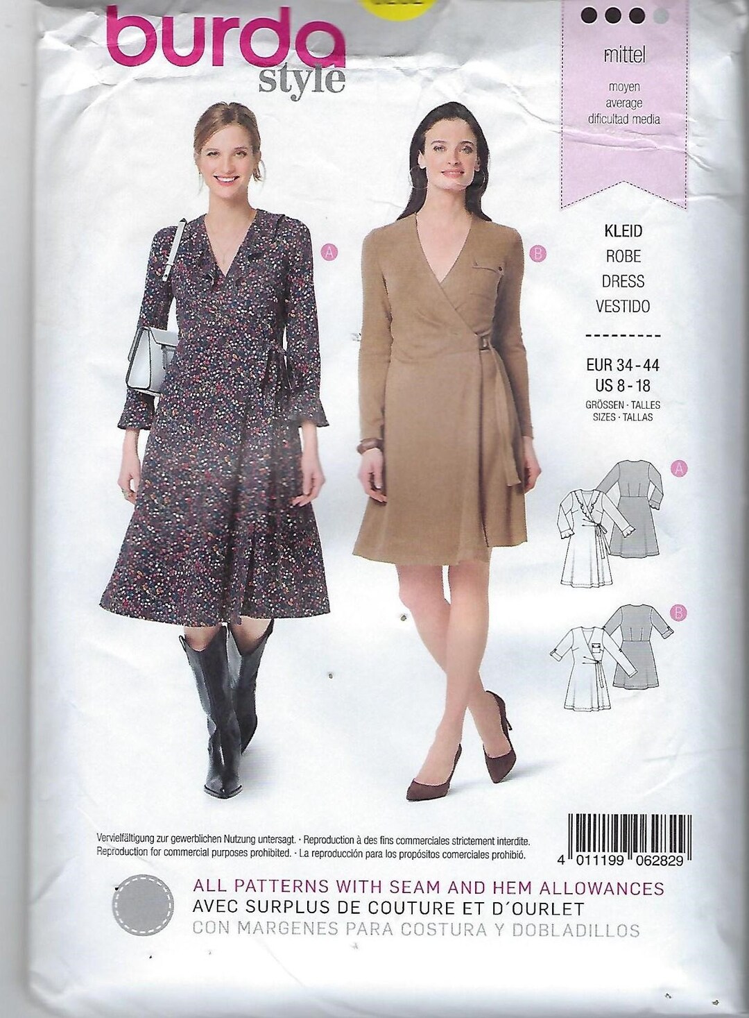 Burda Style Pattern #6282~misses Wrap Dress,w Sleeve Options~misses Sz ...