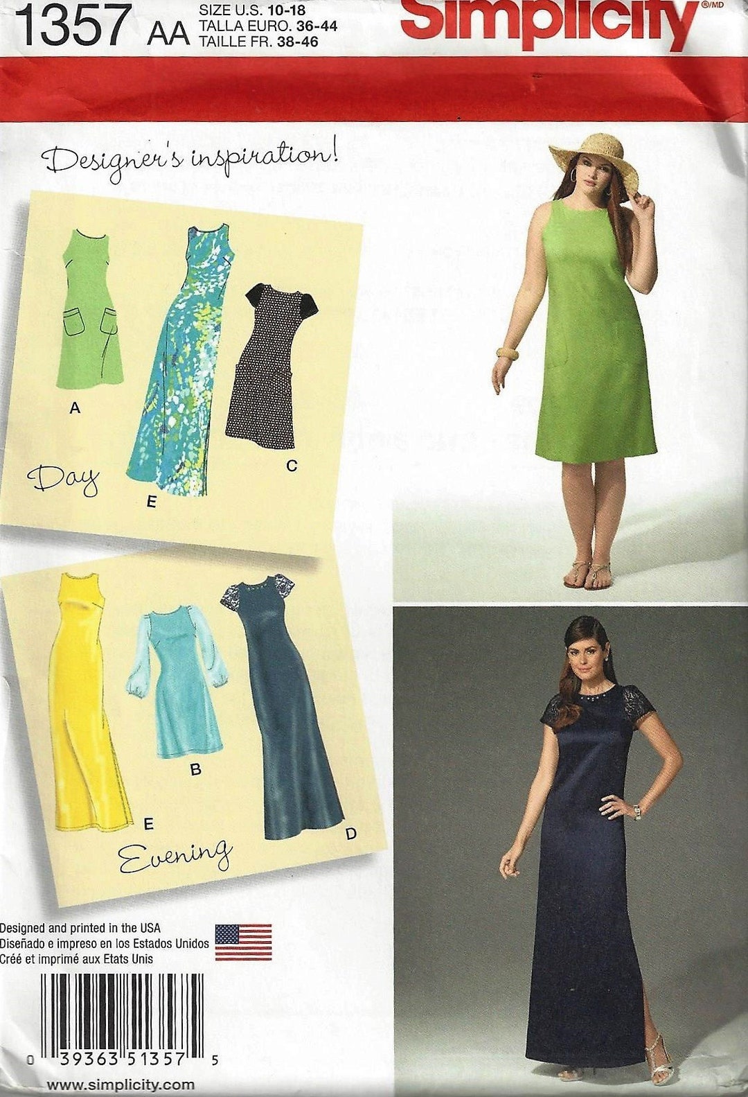 Simplicity Designer Inspiration Pattern #1357~day or Evening Dress in 2 ...