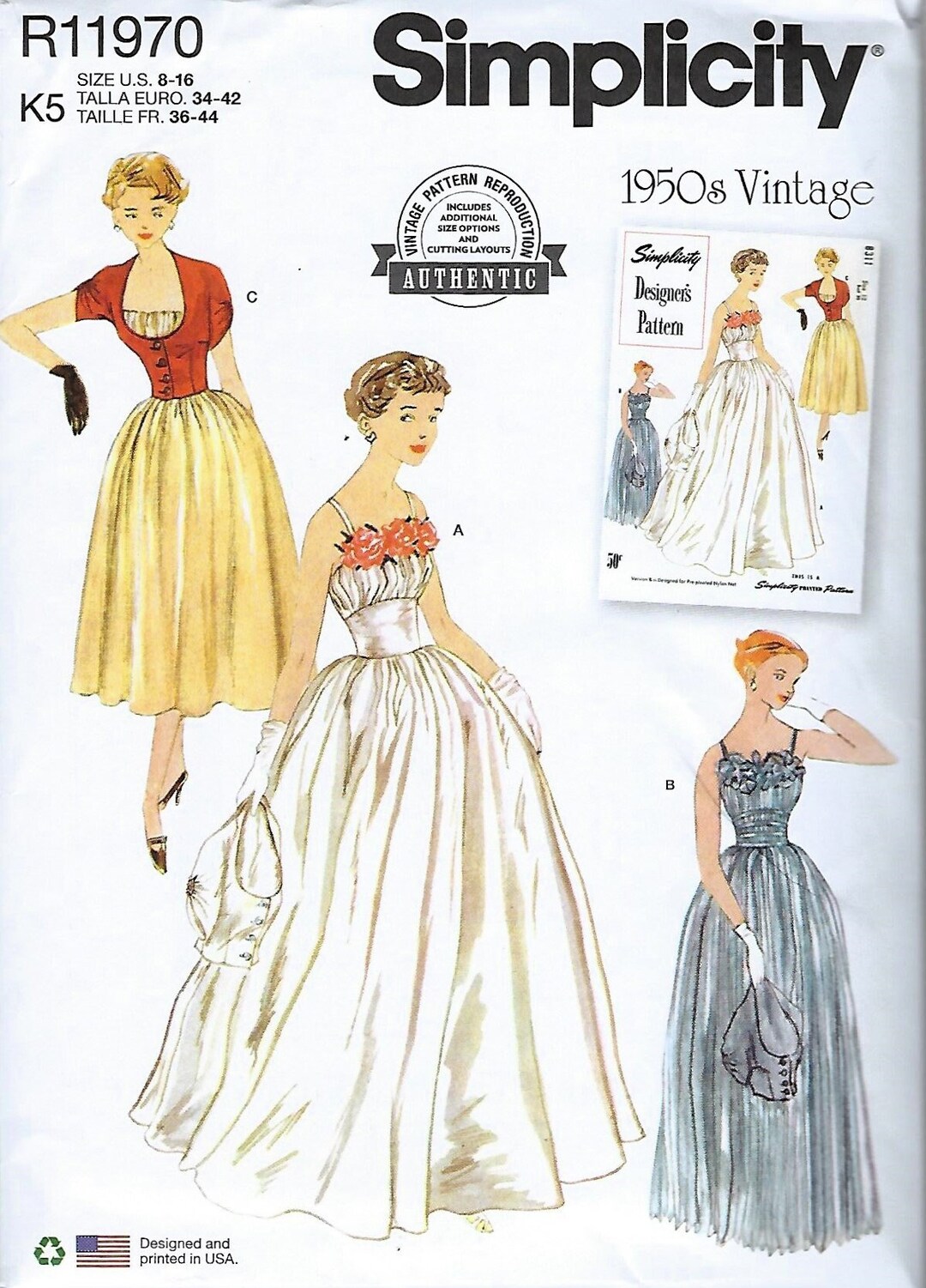 Simplicity1 1950's Vint Reprint Pattern #9819/R11970~ Misses’ Formal Dresses and Jacket~misses ...