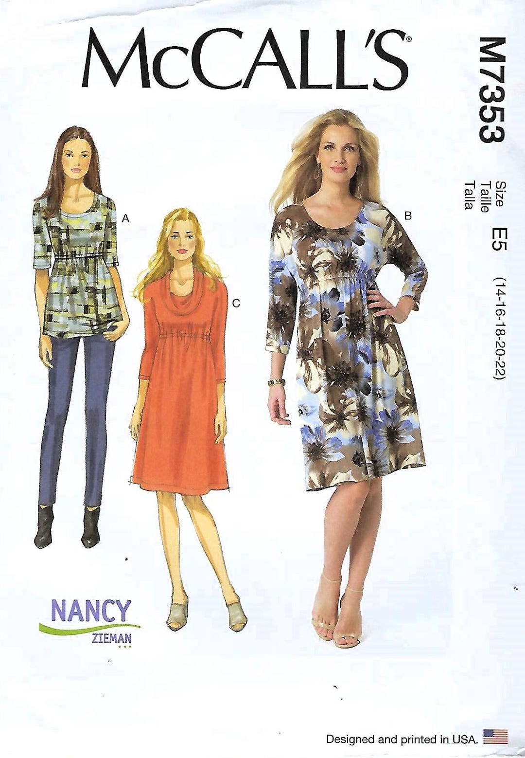 Mccalls Nancy Zieman Pattern #m7353~misses Misses' Raised Elastic-waist ...