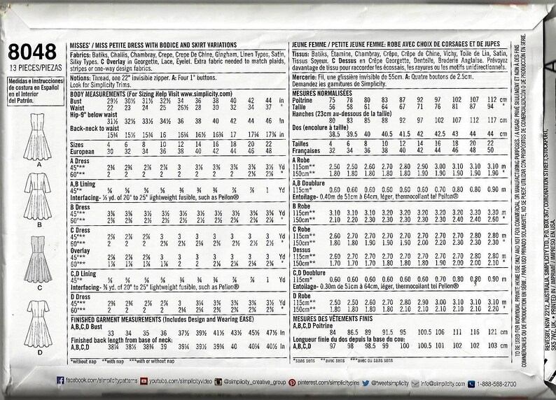 Simplicity Project Runway Pattern 8048misses'/mpetite - Etsy