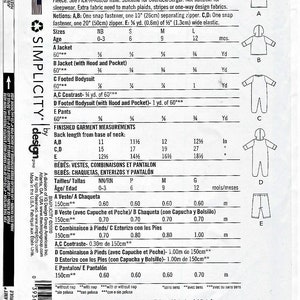 Simplicity 9215/r10895babies' Jackets, Footed Bodysuits & Pants Infant ...