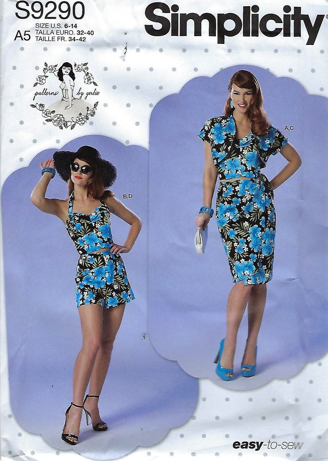 Simplicity Sewing Pattern 9290 Gertie: Bolero, Bustier, Sarong, Shorts ...