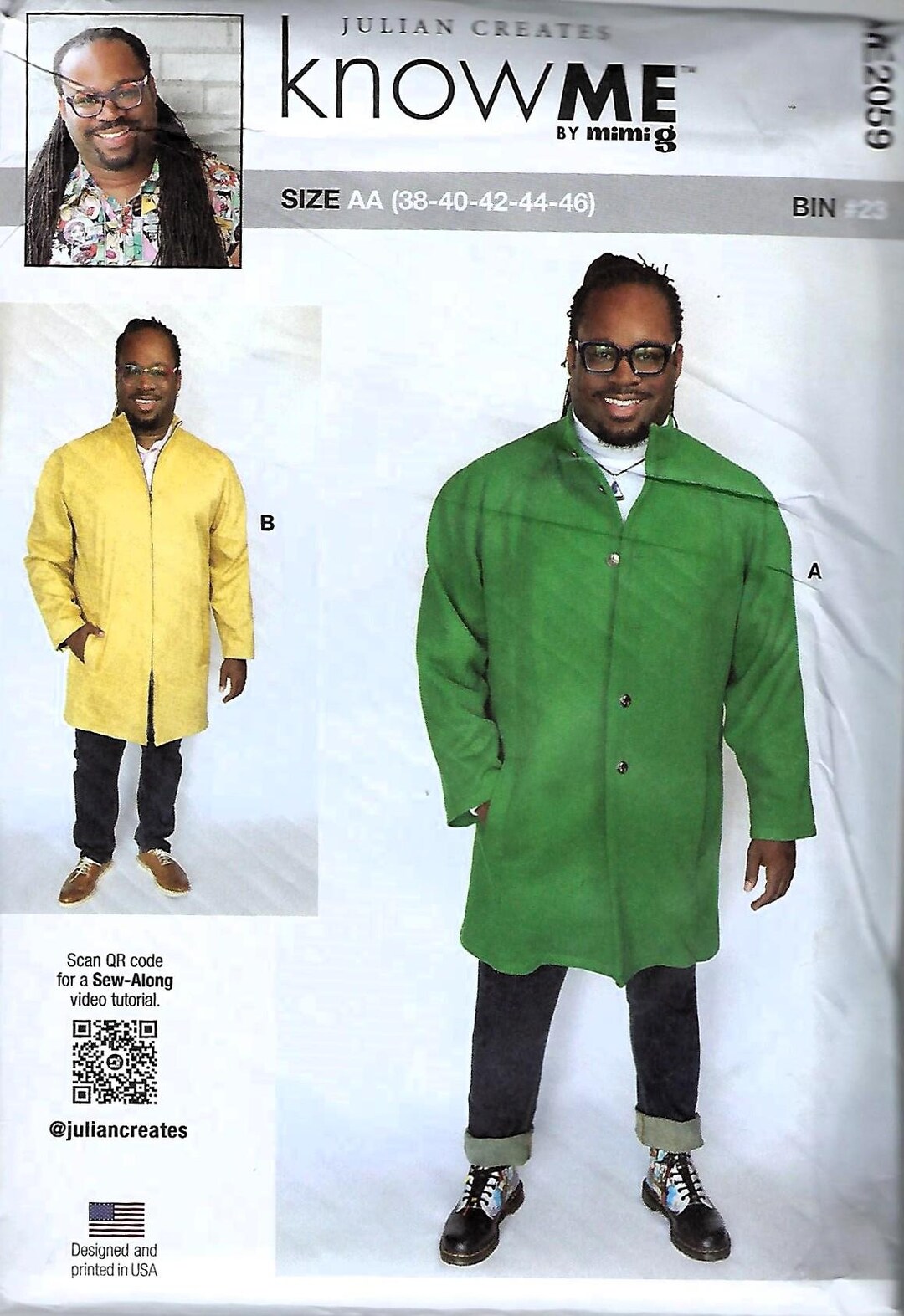 Mimi G Know Me Men's Coat Sewing Pattern #ME2059 - Sz 38-46 or 48-56 ...