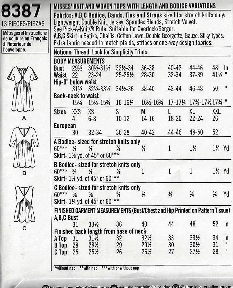 Simplicity Pattern 8387 Misses' Knit and Woven Top with | Etsy