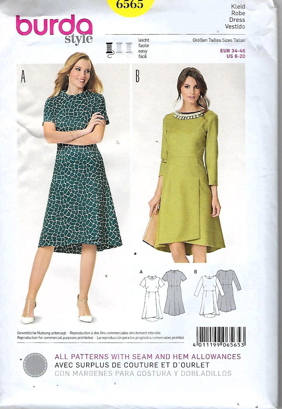Burda Style Pattern #6565~misses Wrap Skirt, Raised Front Hem Dresses ...