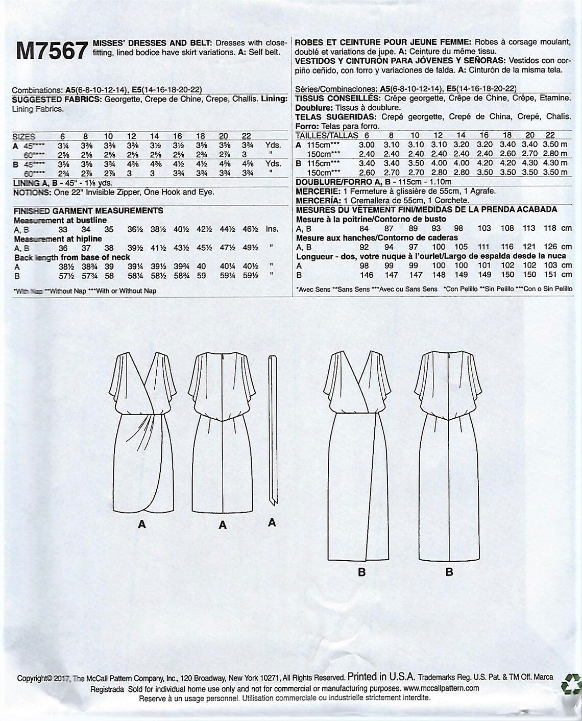 Mccalls OOP NICOLE MILLER Pattern #m7567~misses' Wrap-style Dresses and ...
