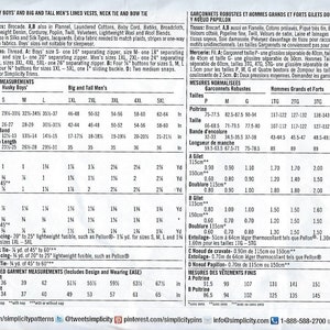 Simplicity Pattern 1506 husky Boys' Plus Big & Tall Men's Vestsboys Sz ...