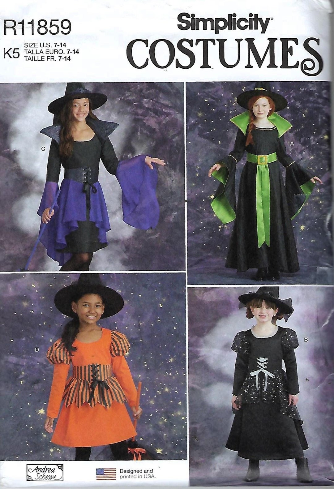 Simplicity Witch Costume Pattern #9348/R11859~: Girls' Sizes 7-14~new Uncut - Etsy