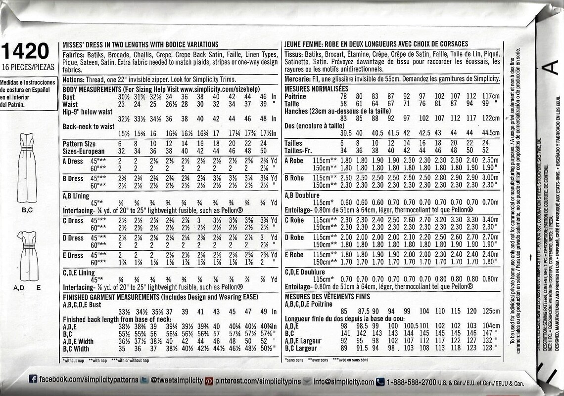 Simplicity Pattern 1420 Misses' Designer Inspiration - Etsy