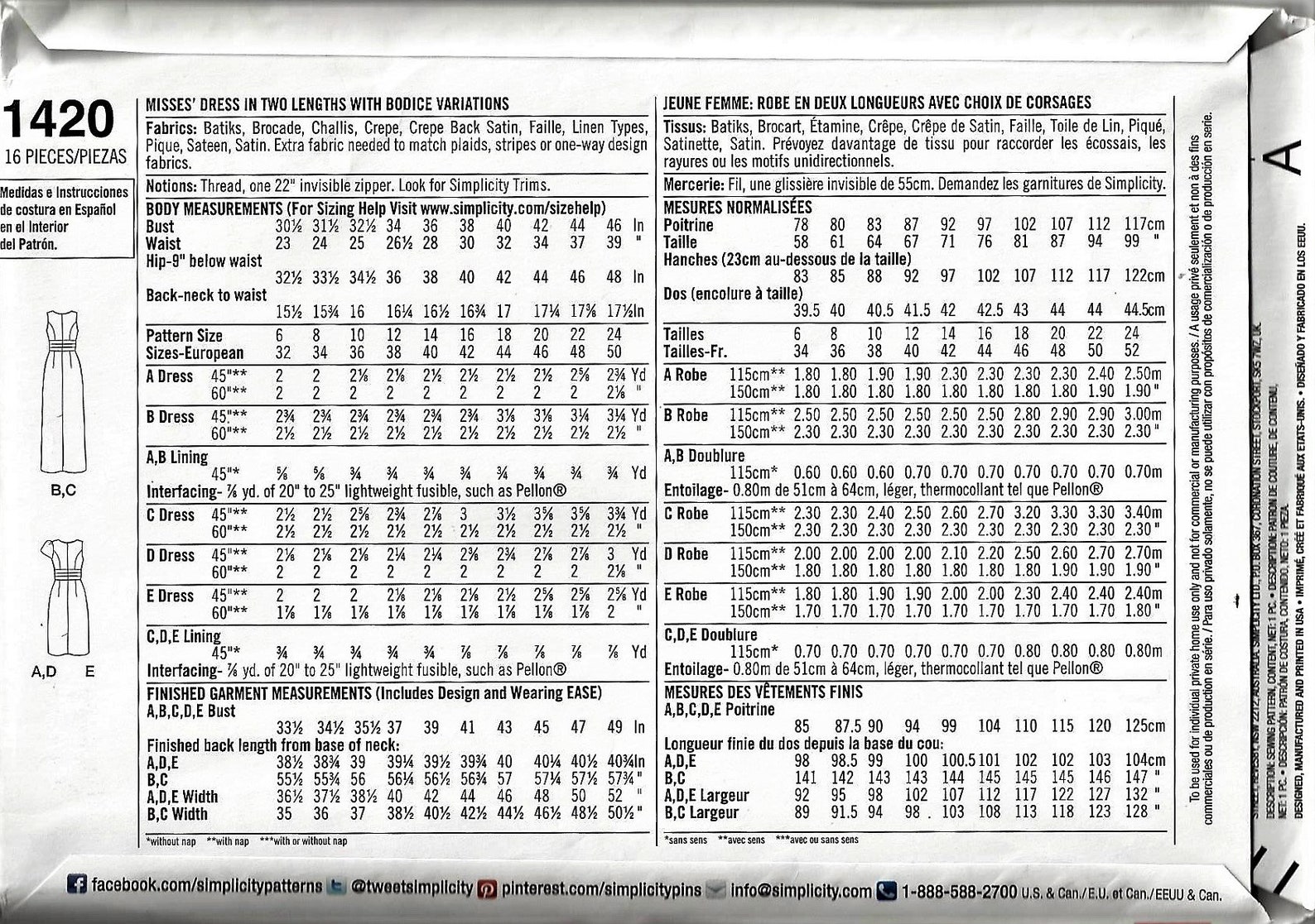 Simplicity Pattern 1420 Misses' Designer Inspiration - Etsy