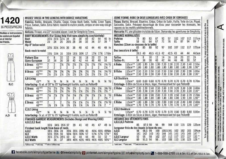 Simplicity Pattern 1420 Misses' Designer Inspiration - Etsy