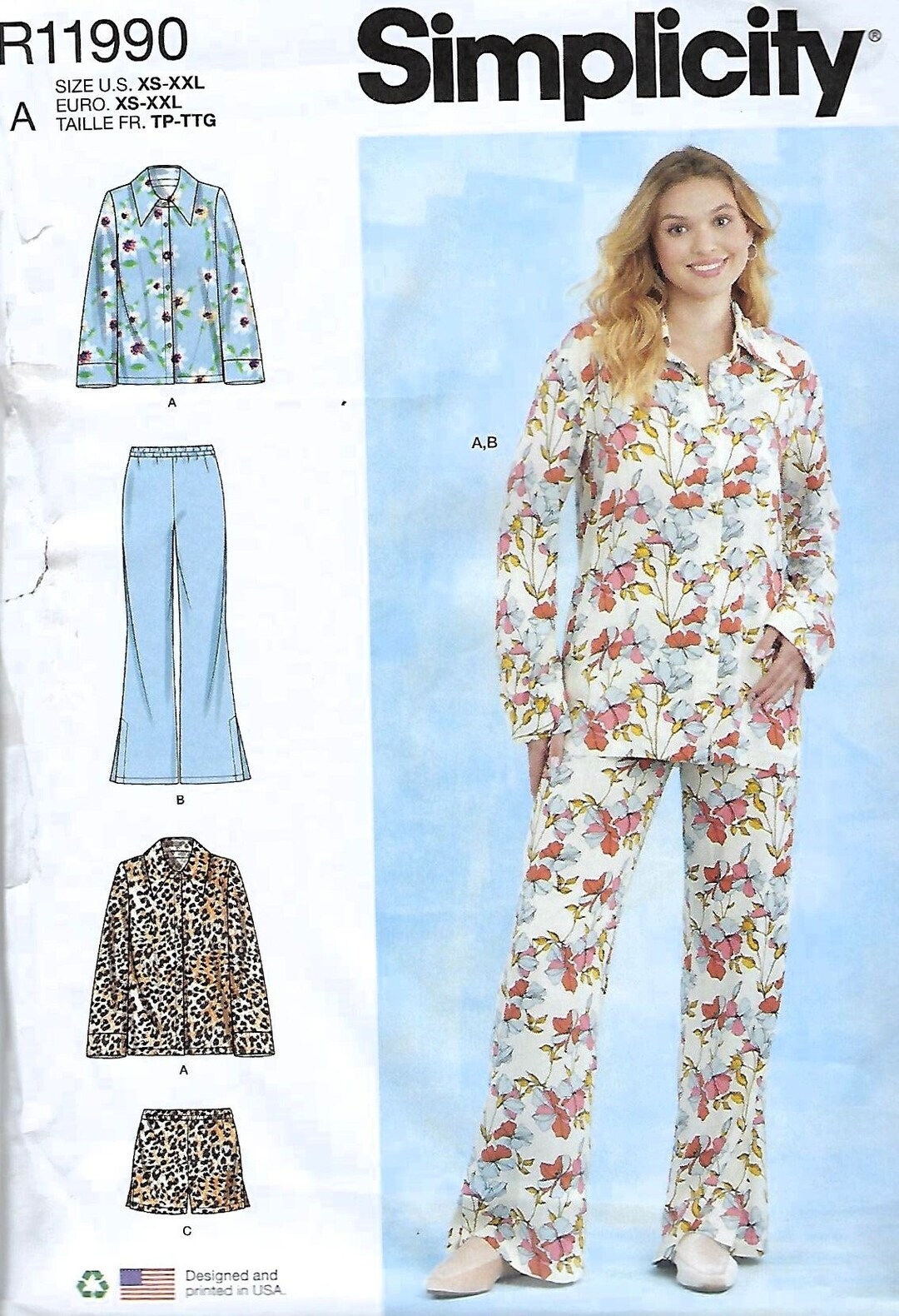 Simplicity Sewing Pattern #9856/r11990~misses’ Sleepwear~misses Sz Xsm ...
