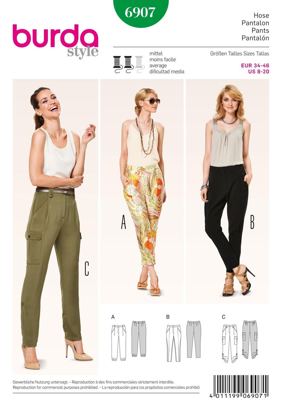 Burda Style Pants Sewing Pattern: Misses Hipster Tapered Leg, Pleated ...