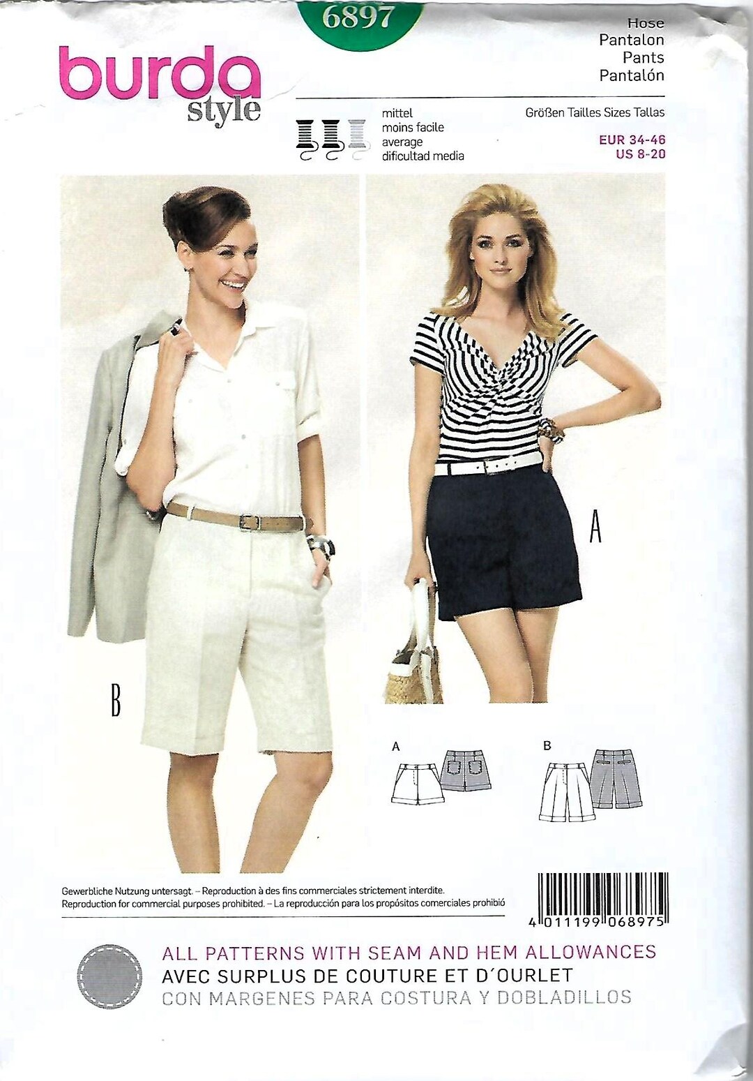 Burda style Pattern #6897~misses Shorts and Bermuda Shorts~misses Sz 8 ...