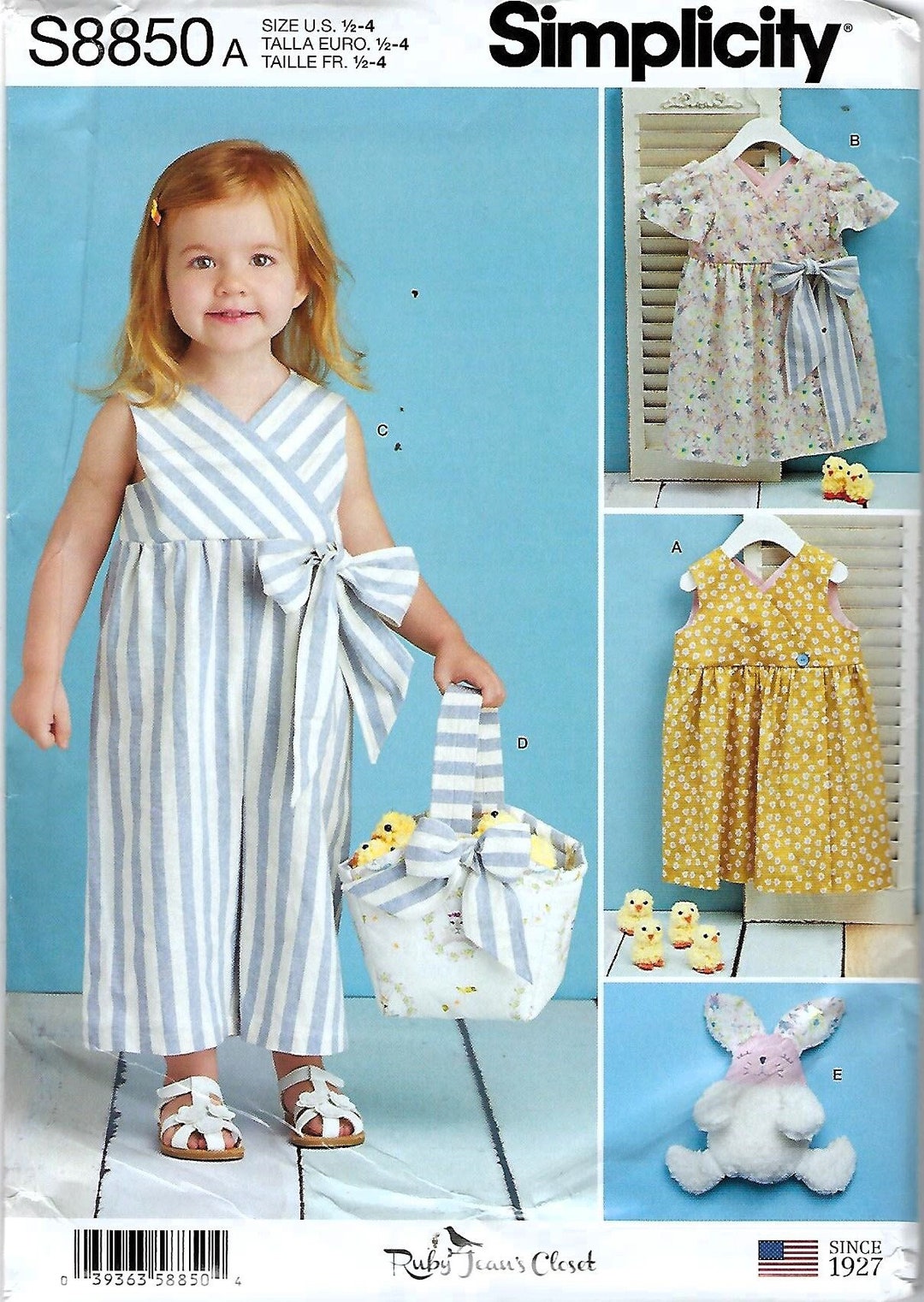 Simplicity 8850ruby Jean's Closet Toddlers' Dress, Jumpsuit, Basket and ...