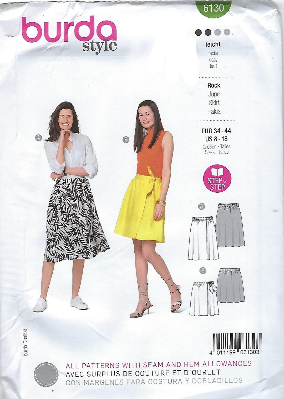 BURDA STYLE PATTERN #6130~misses True Wrap Skirt in 2 Lengths~misses Sz ...