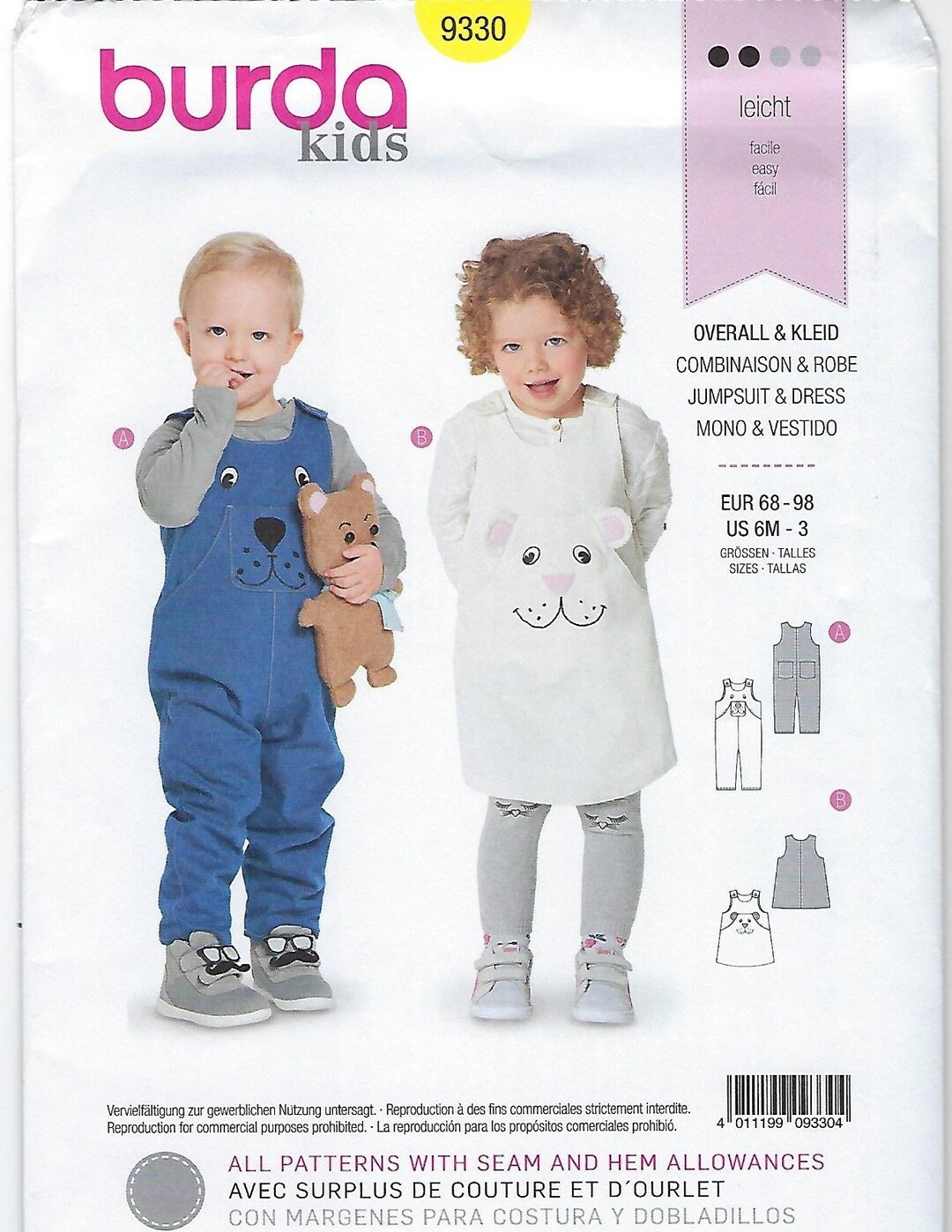 BURDA STYLE KIDS Pattern #9330~toddler's Suspender Pants & Pinafore~ Sz ...