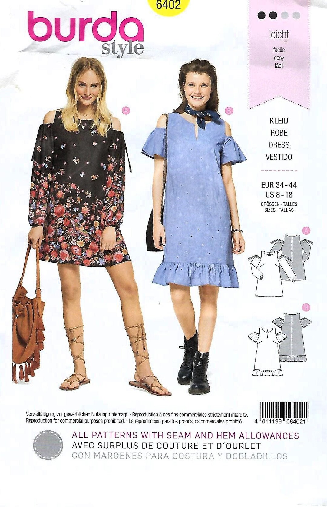 Burda Style Pattern #6402~misses Mini Dresses~misses Sz 8-18~uncut F ...