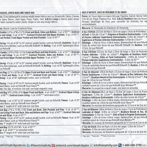 Simplicity Pattern 1385art Caddies, Lunch Bags and Snack Bagone Szuncut ...