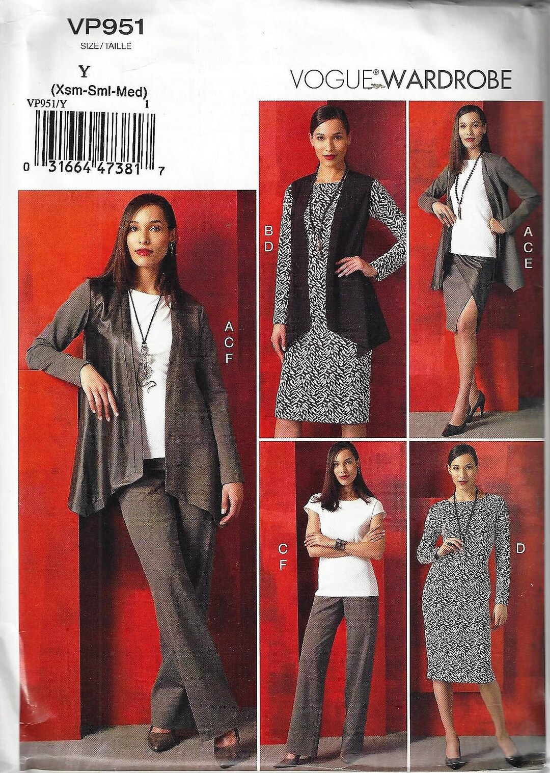 VOGUE WARDROBE Pattern V9215/vp951~misses' Sz 4-14 Shaped-hem Jacket ...