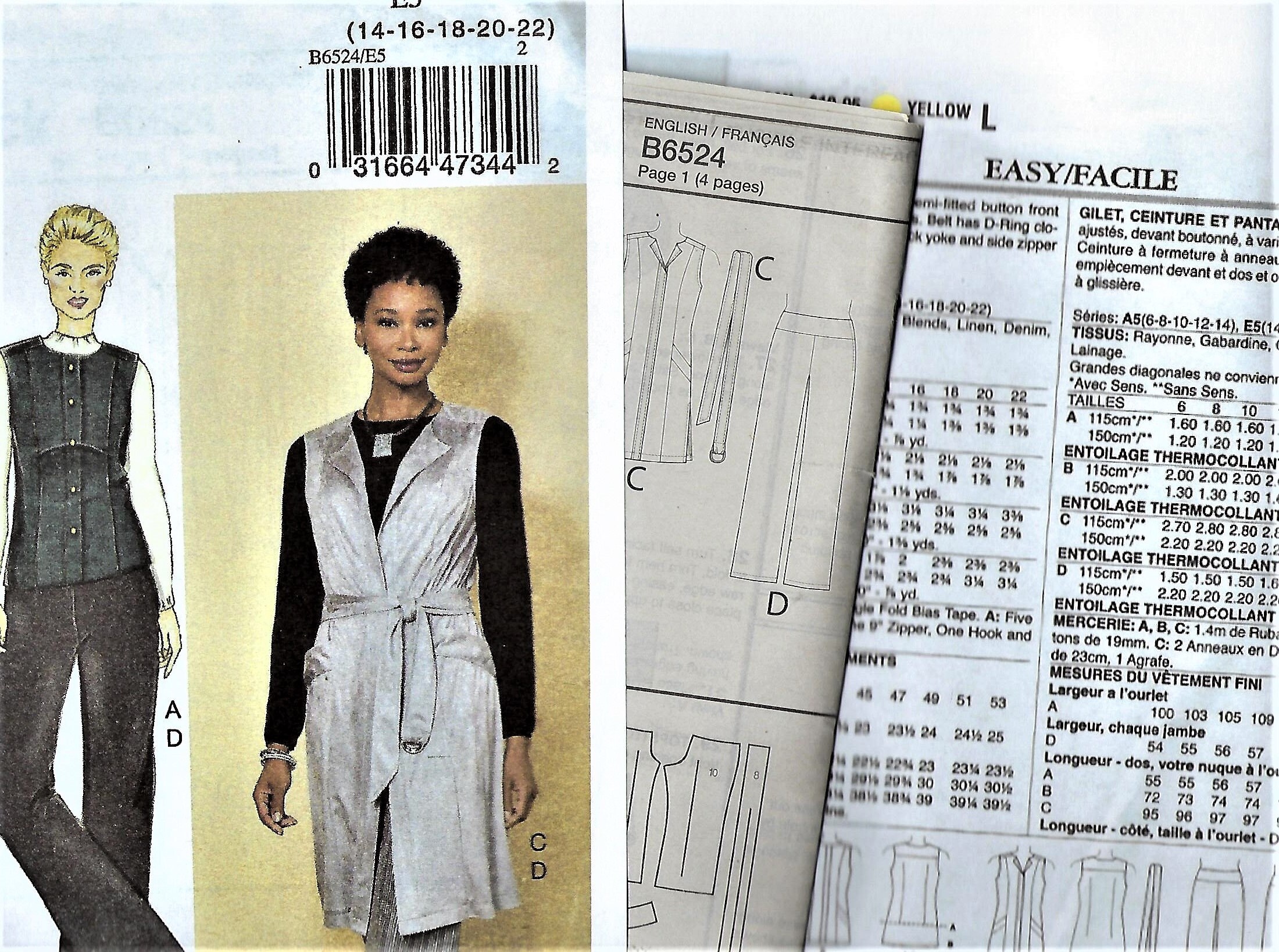 Butterick Pattern b6524misses' Vest Belt and Pantsno - Etsy