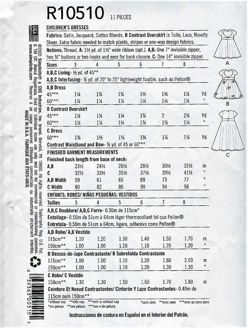 Simplicity Sewing Pattern 9119/R10510 Children's | Etsy