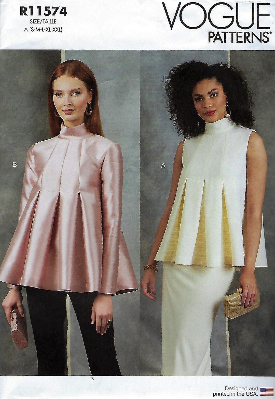 Vogue Pattern v1909/r11574misses' Top,pullover, Box Pleat Front and ...