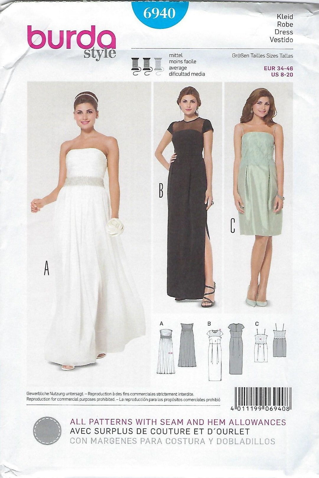 Burda Style Pattern #6940~evening and Bridal Wear~misses Sz 8-20~uncut ...