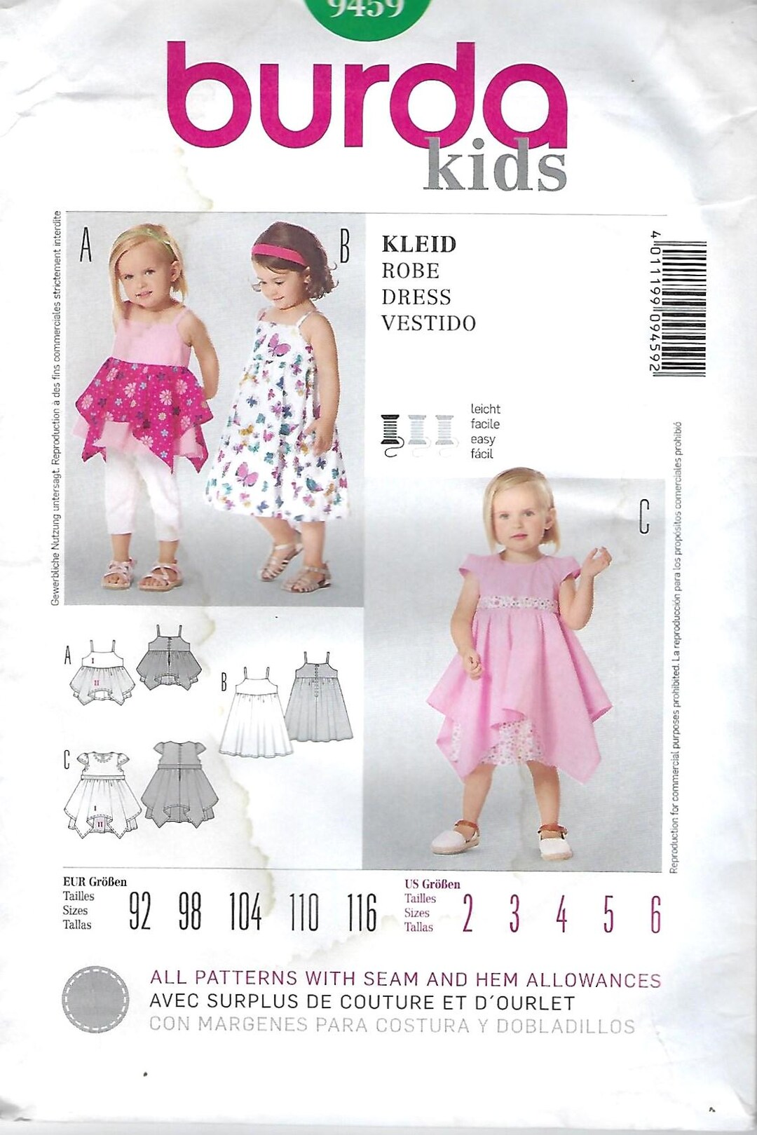 Burda Kids Pattern #9459~toddler and Childrens Dresses in 3 Lengths ...