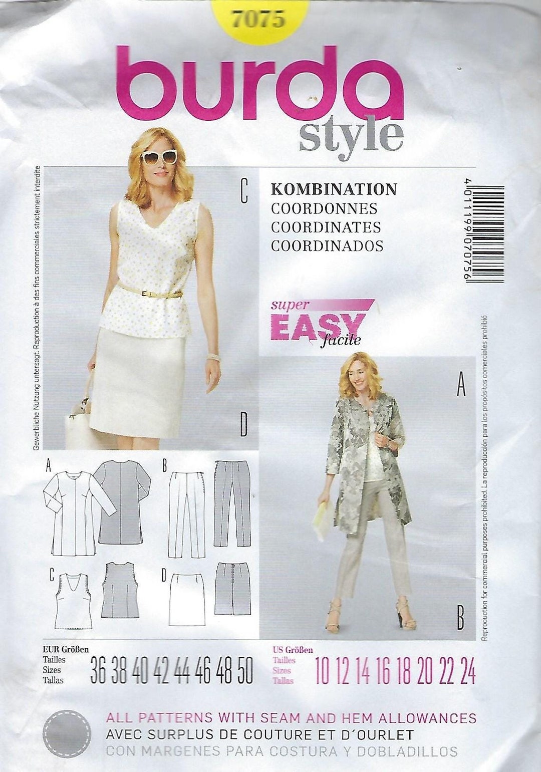 Burda Style Pattern 7075misses 4 Piece Coordinate Sewing Pattern Misses ...