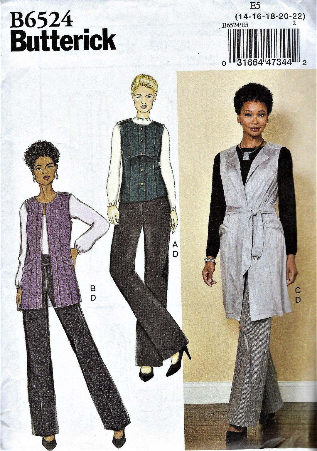 Butterick Pattern b6524misses' Vest Belt and Pantsno - Etsy