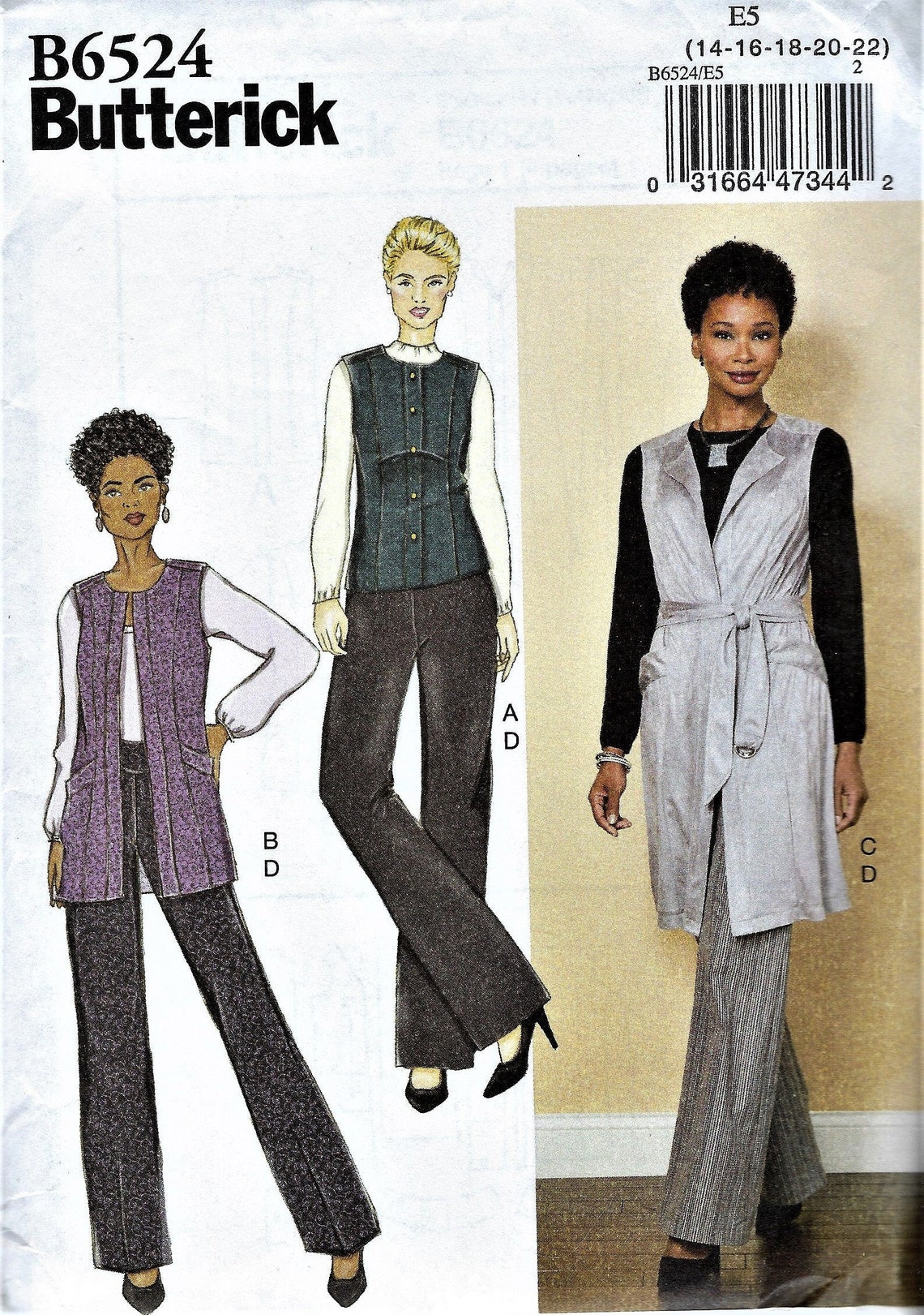 Butterick Pattern b6524misses' Vest Belt and Pantsno - Etsy