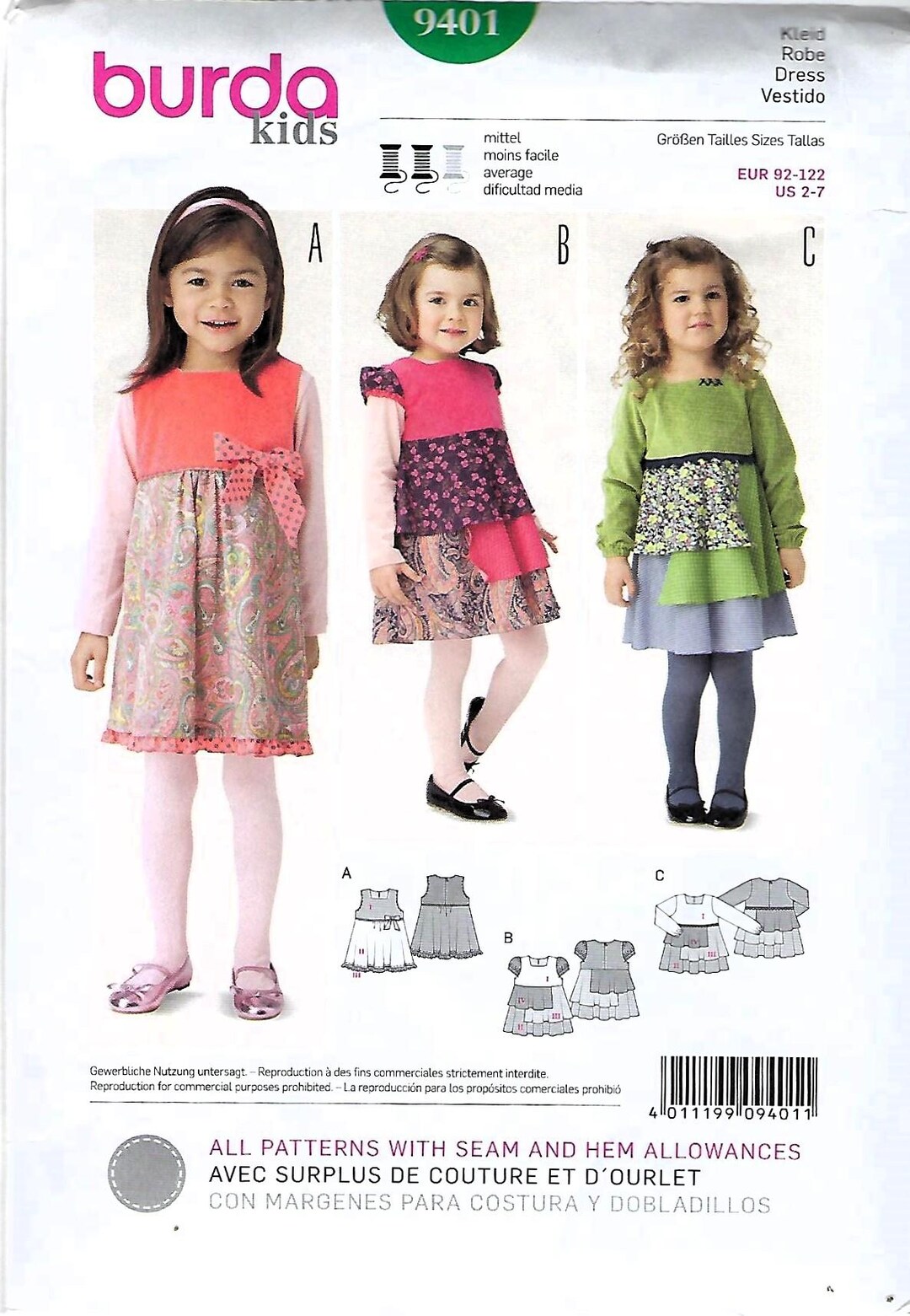 Burda Kids Pattern #9401~little Girls Tiered Dresses~child Sz 2-7~uncut ...